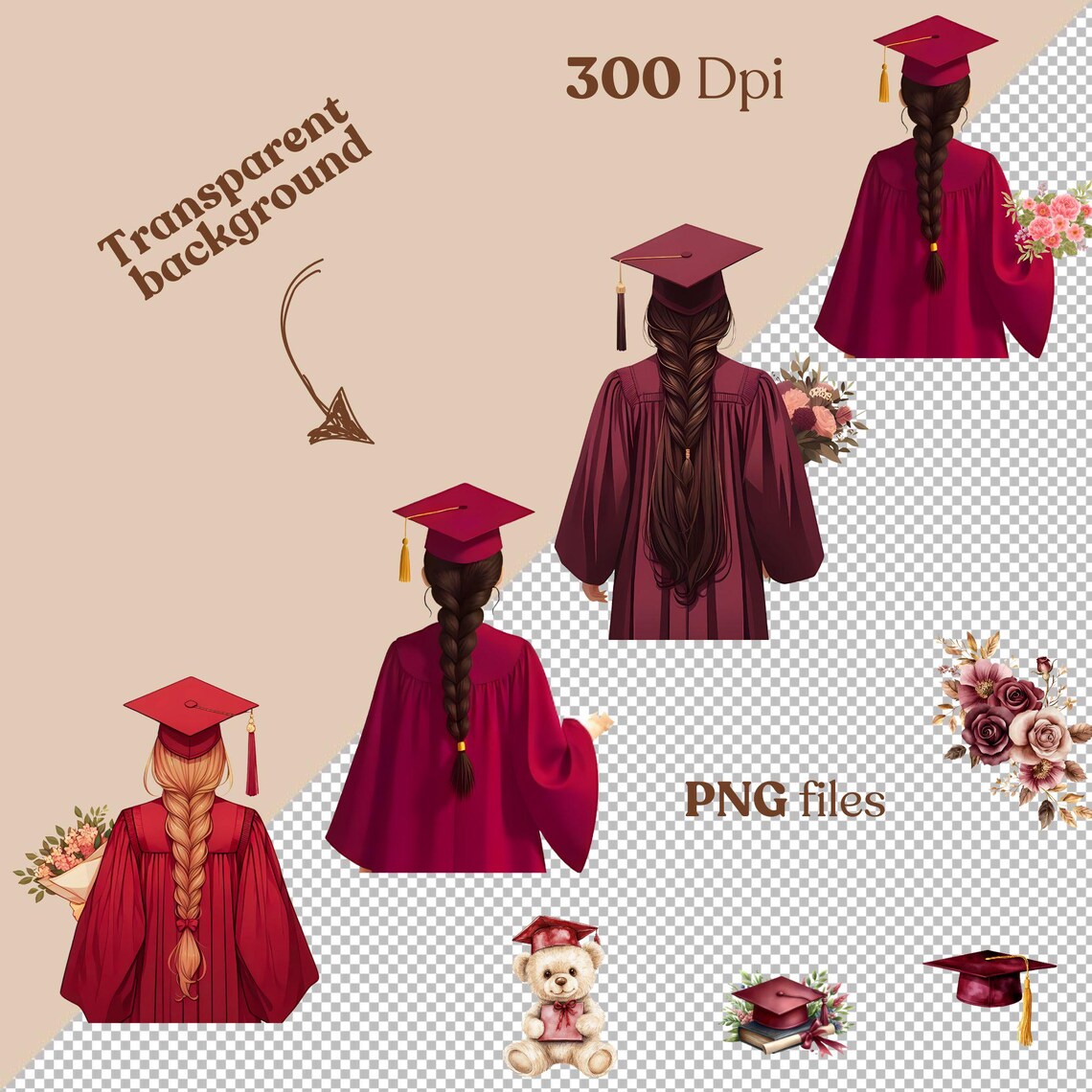 Watercolor Woman Burgundy, Graduation Cap, Graduation Clipart ...