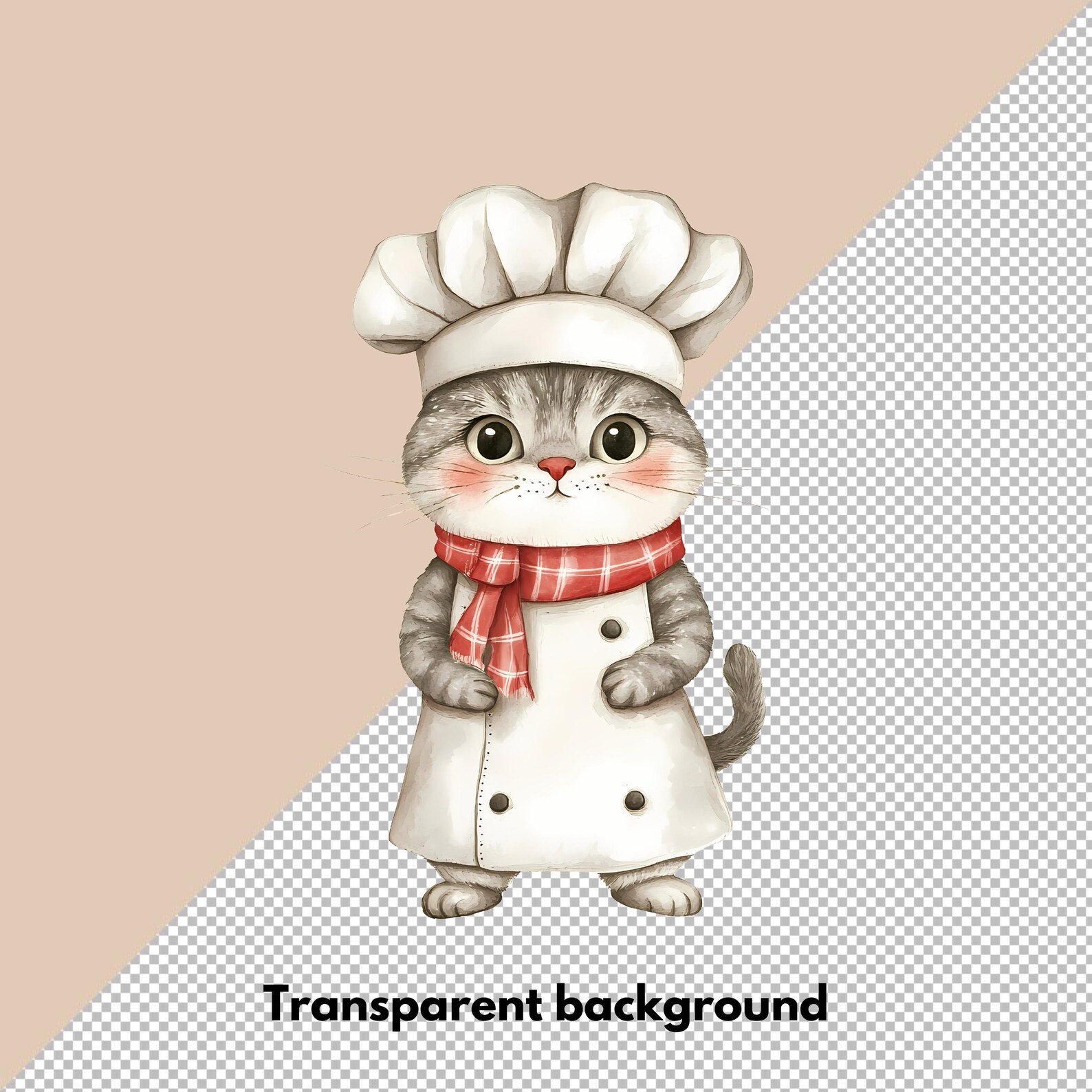 Cut Cat Clipart, Watercolor Cat Chef Design, Animals,pet, Cat Lovers ...