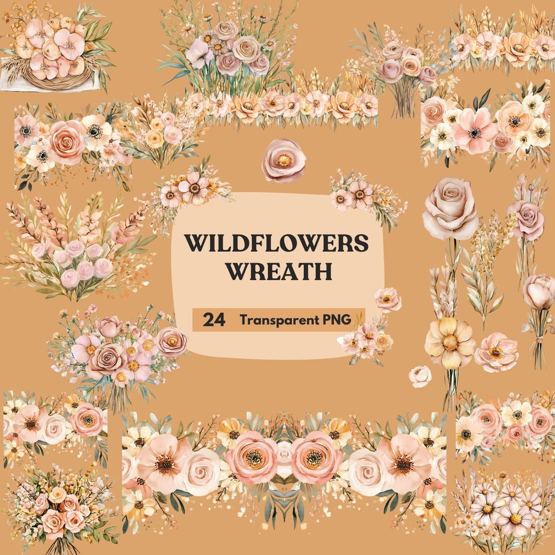 Rustic Wildflower Clipart, Rustic Floral PNG, Shabby Chic Wedding ...