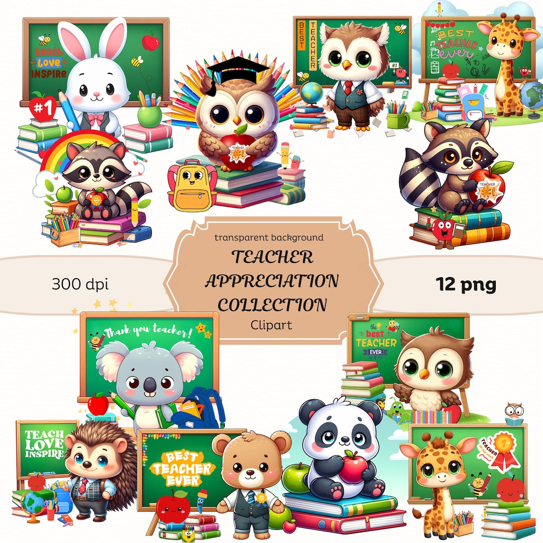 Teacher Appreciation Clipart – Cute Animal Classroom Set, Back to ...