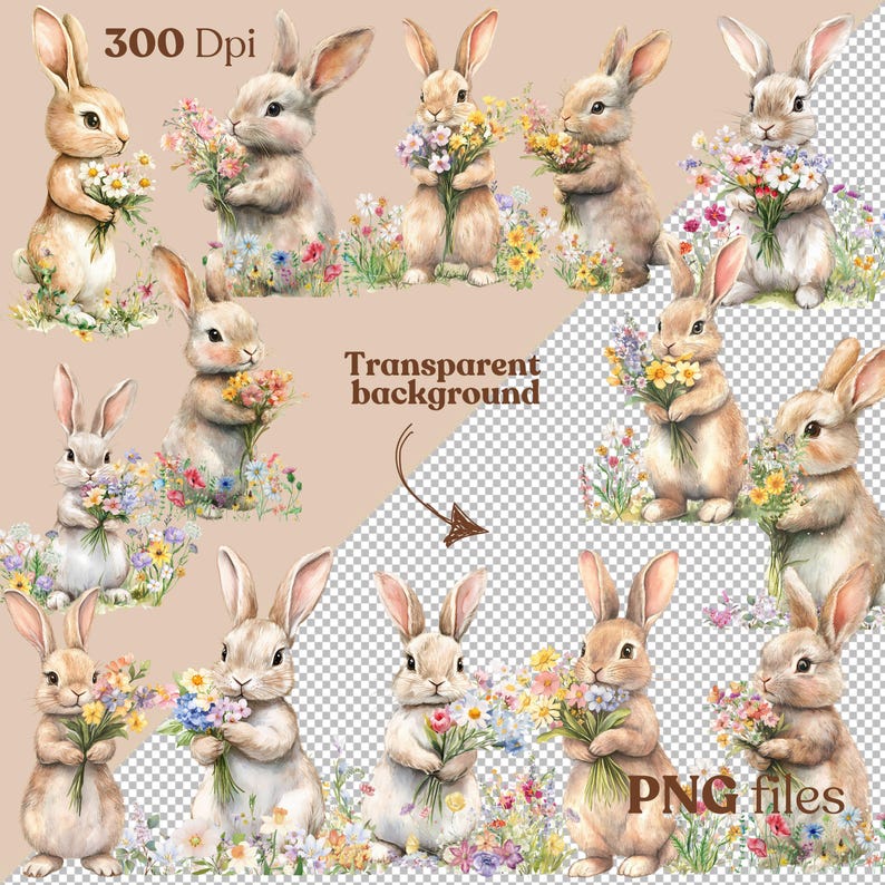 14 Easter Rabbit, Bunny Digital Clipart, Easter, Spring, Sublimation ...