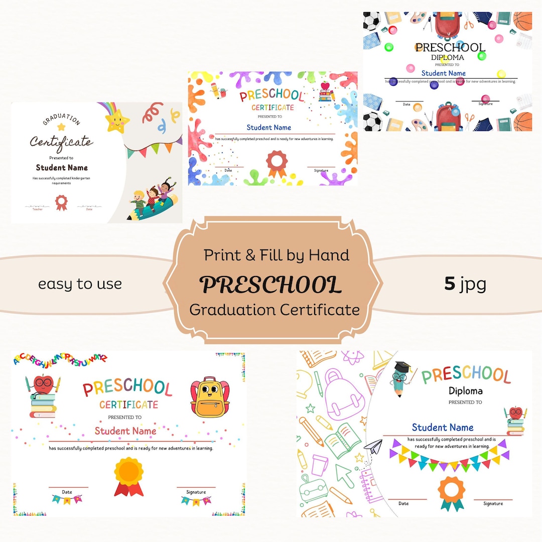 Printable Preschool Graduation Certificate – Print & Fill by Hand ...