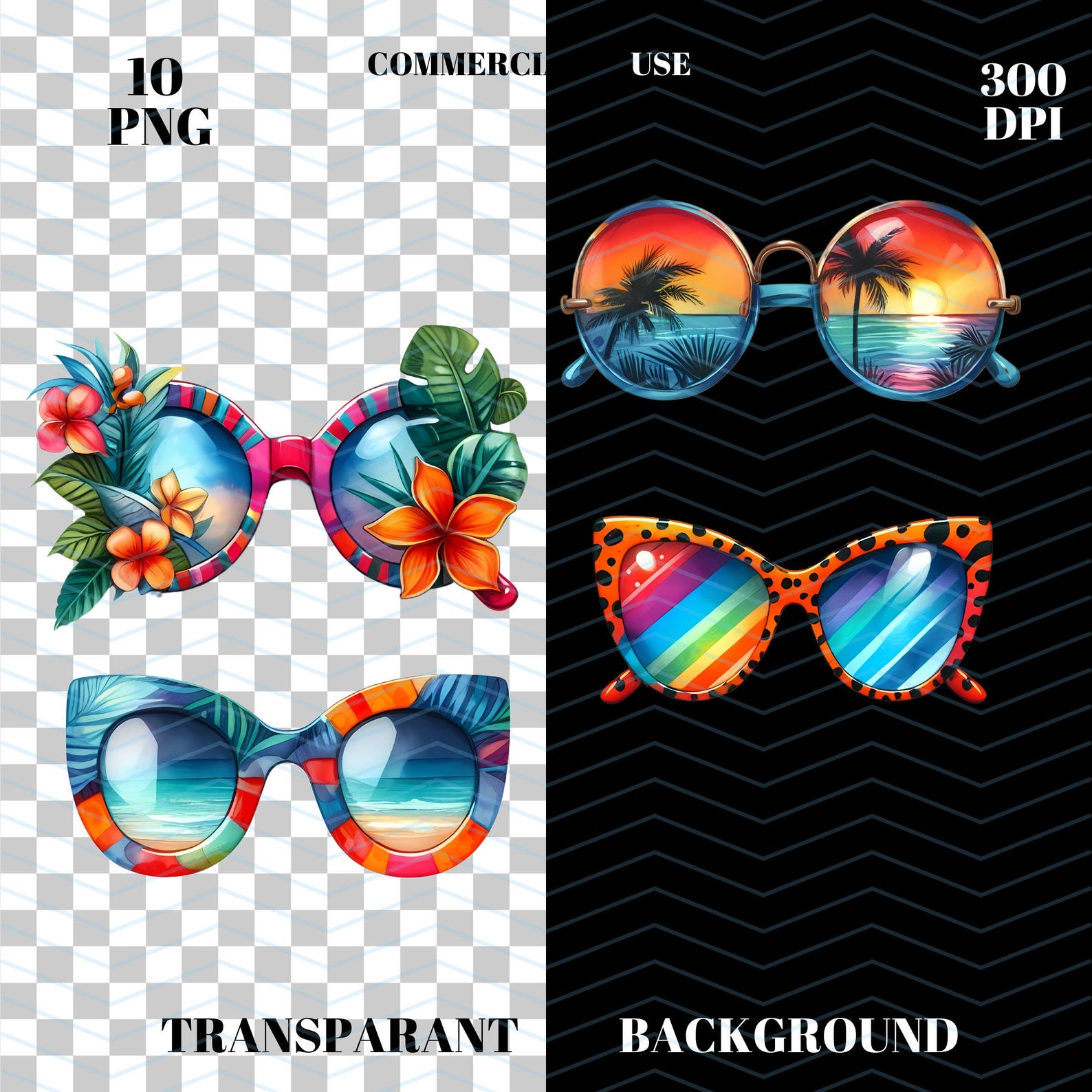 Glasses Cliparte, Tropical Sunglasses Clipart Set, Summer Sunglasses ...