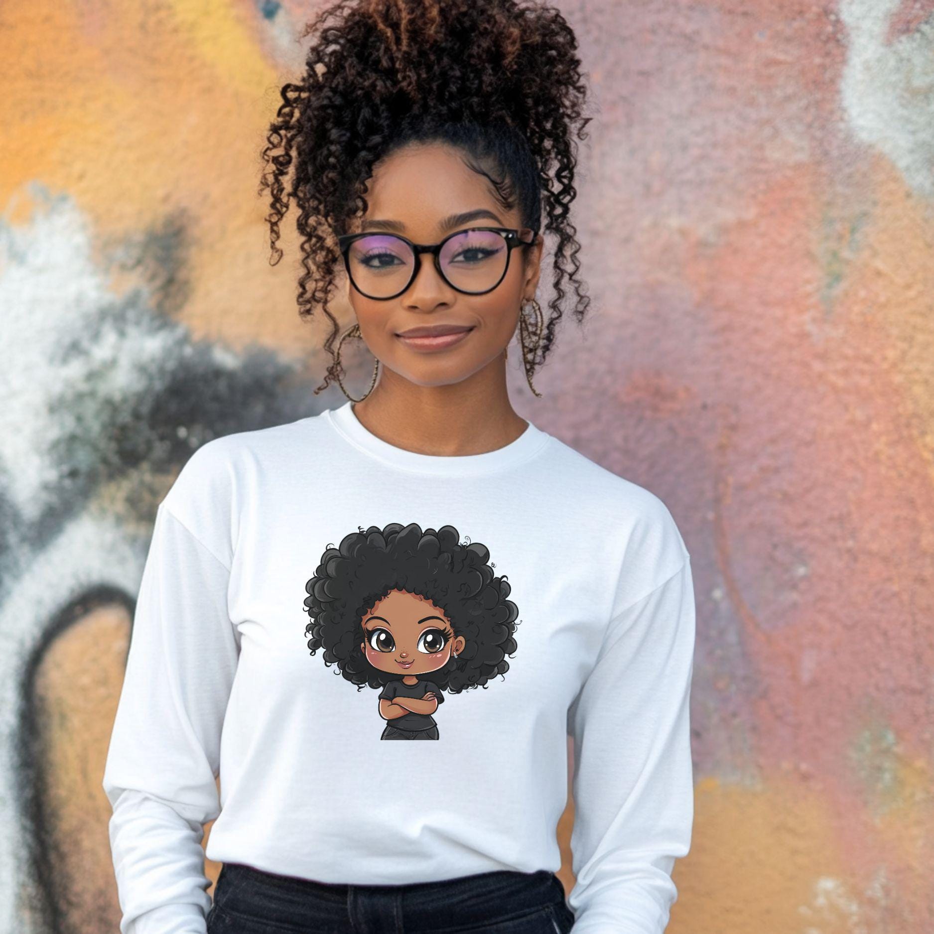 Chibi Black Girl Clipart, Cute Peeking Black Afro Girls, Office Girl ...