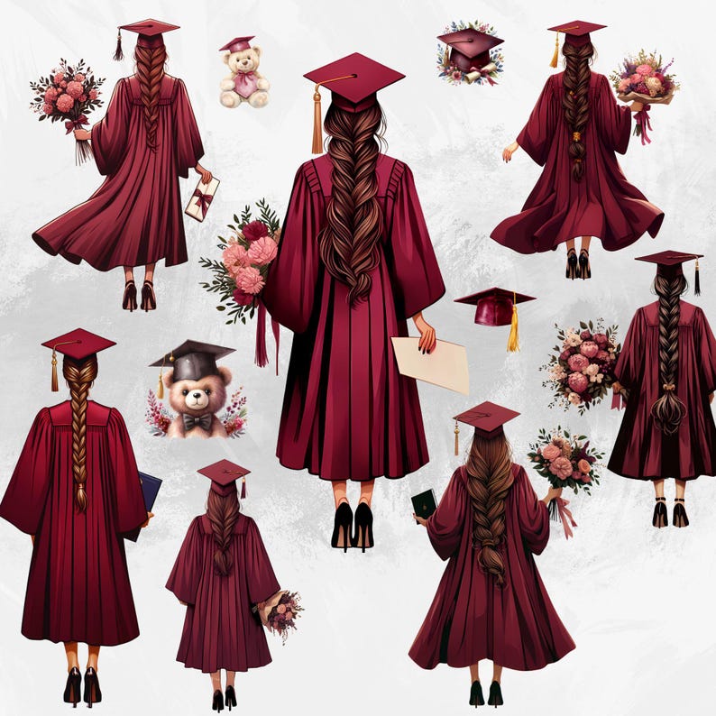 Watercolor Woman Burgundy, Graduation Cap, Graduation Clipart ...