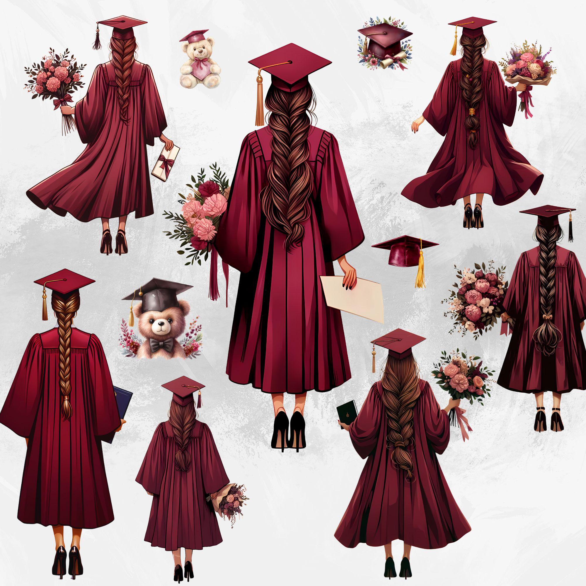 Watercolor Woman Burgundy, Graduation Cap, Graduation Clipart ...