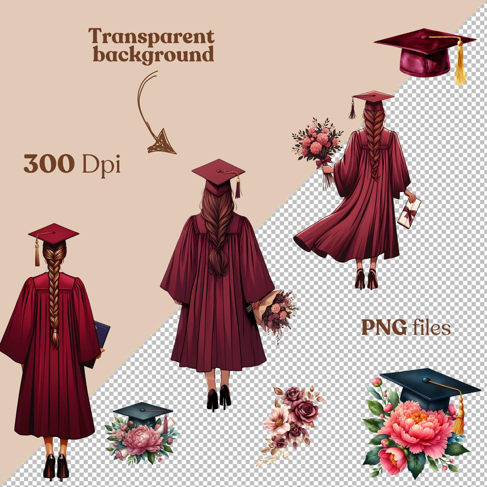 Watercolor Woman Burgundy, Graduation Cap, Graduation Clipart ...