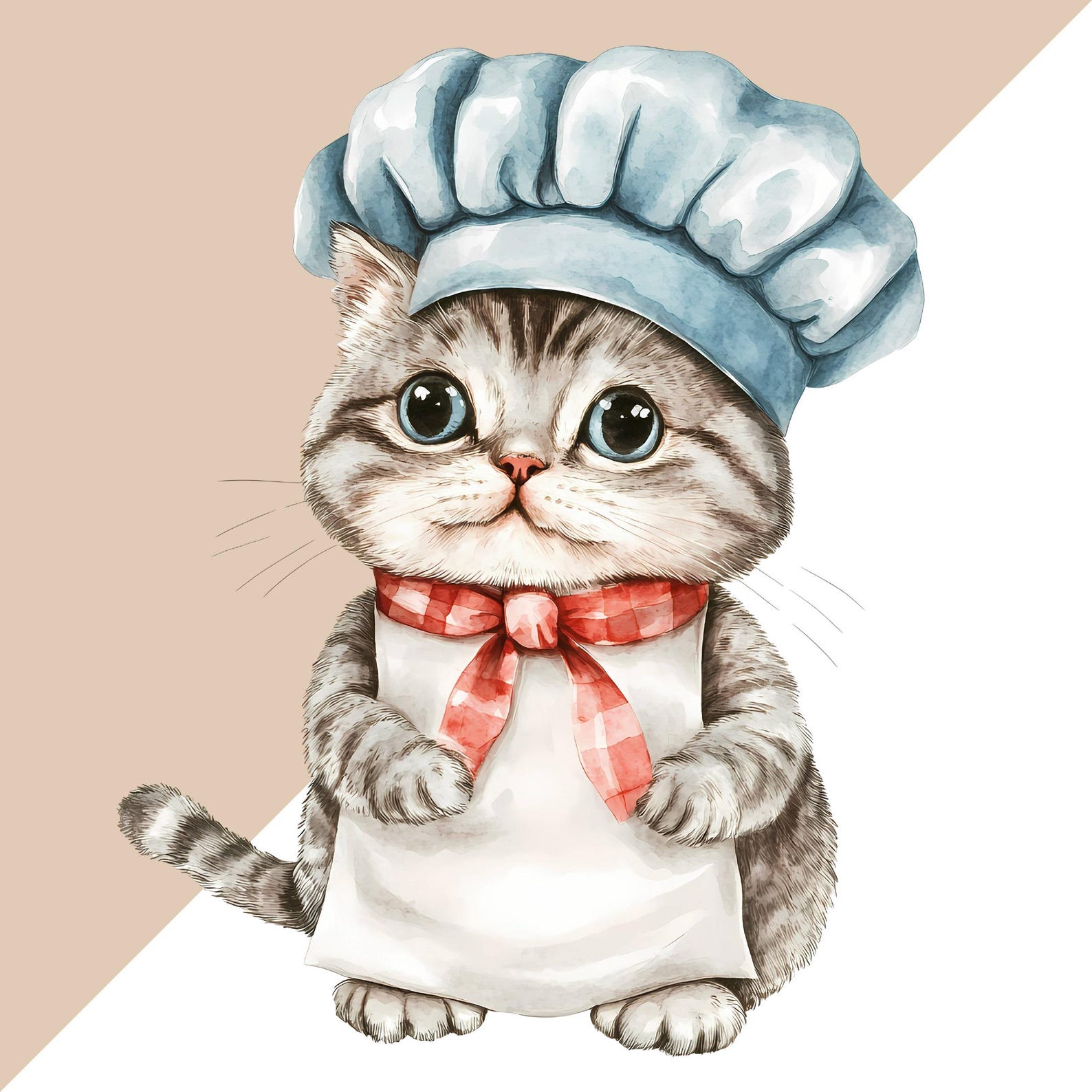 Cat Chef Clipart - Watercolor Cats Chef Hat Clipart, Cute Animals Decor ...