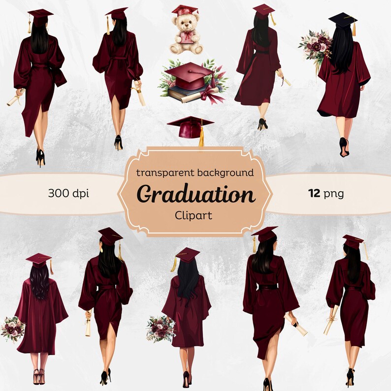 Watercolor Woman Burgundy, , Graduation Clipart, Graduation Hat ...