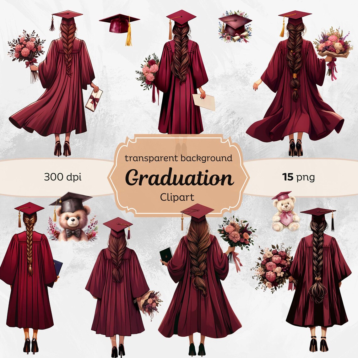 Watercolor Woman Burgundy, Graduation Cap, Graduation Clipart ...