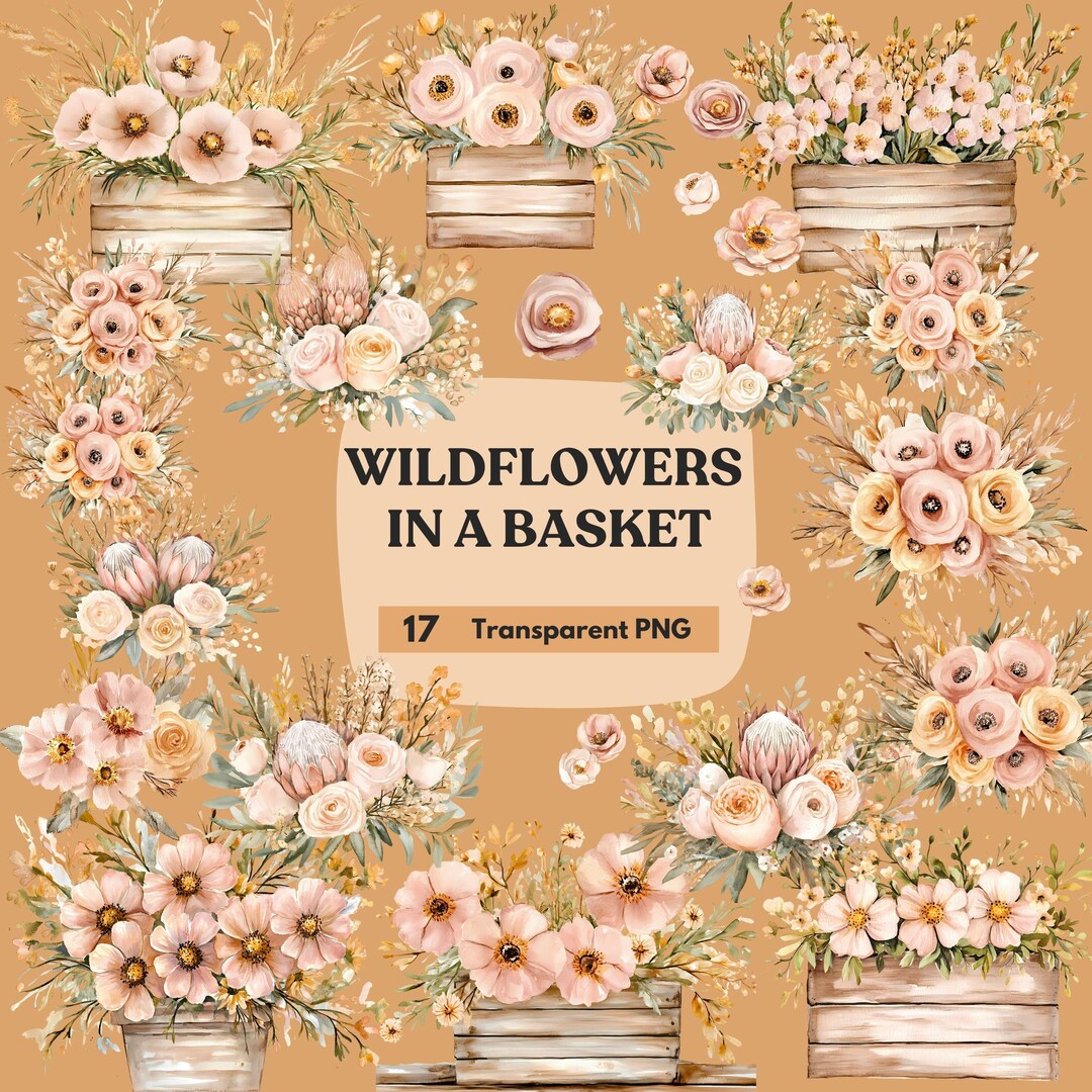 Watercolor Wildflowers Clipart, Rustic Floral PNG, Shabby Chic Wedding ...