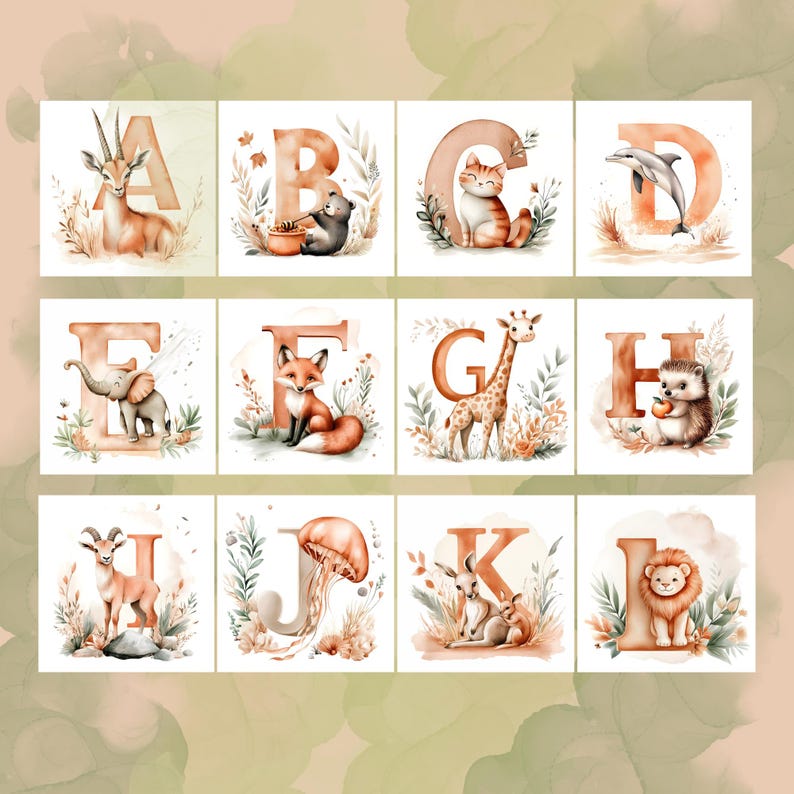 Animal Alphabet for Kids - Watercolor Educational Poster - Fun and Cute ...