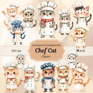 Cut Cat Clipart, Watercolor Cat Chef Design, Animals,pet, Cat Lovers ...
