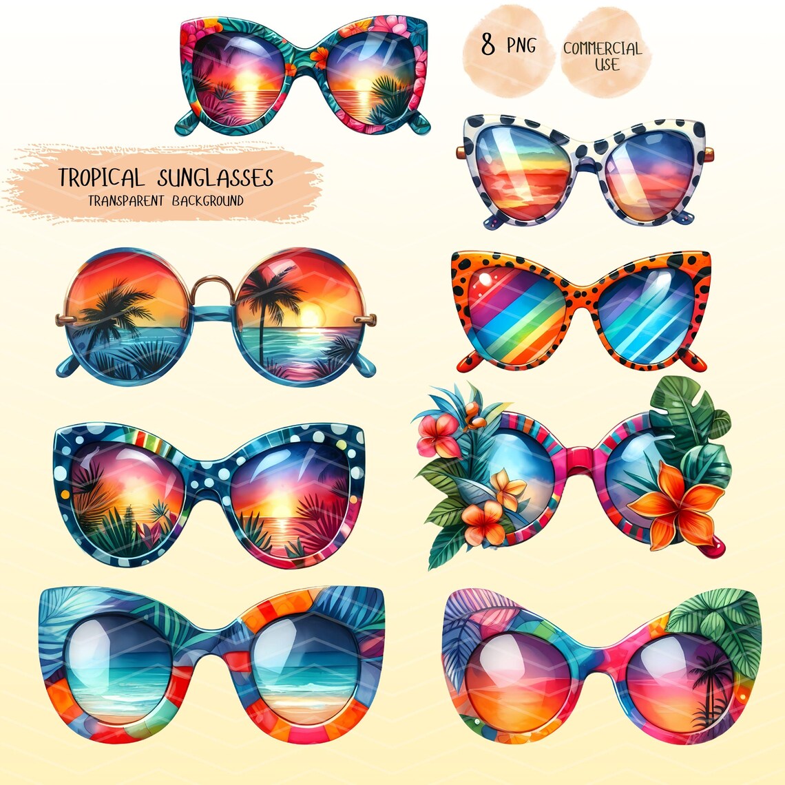 Glasses Cliparte, Tropical Sunglasses Clipart Set, Summer Sunglasses ...
