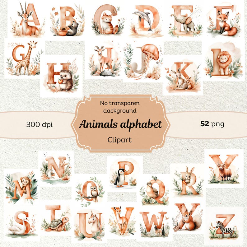 Animal Alphabet for Kids - Watercolor Educational Poster - Fun and Cute ...