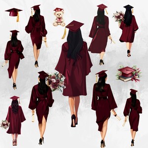 Watercolor Woman Burgundy, , Graduation Clipart, Graduation Hat ...