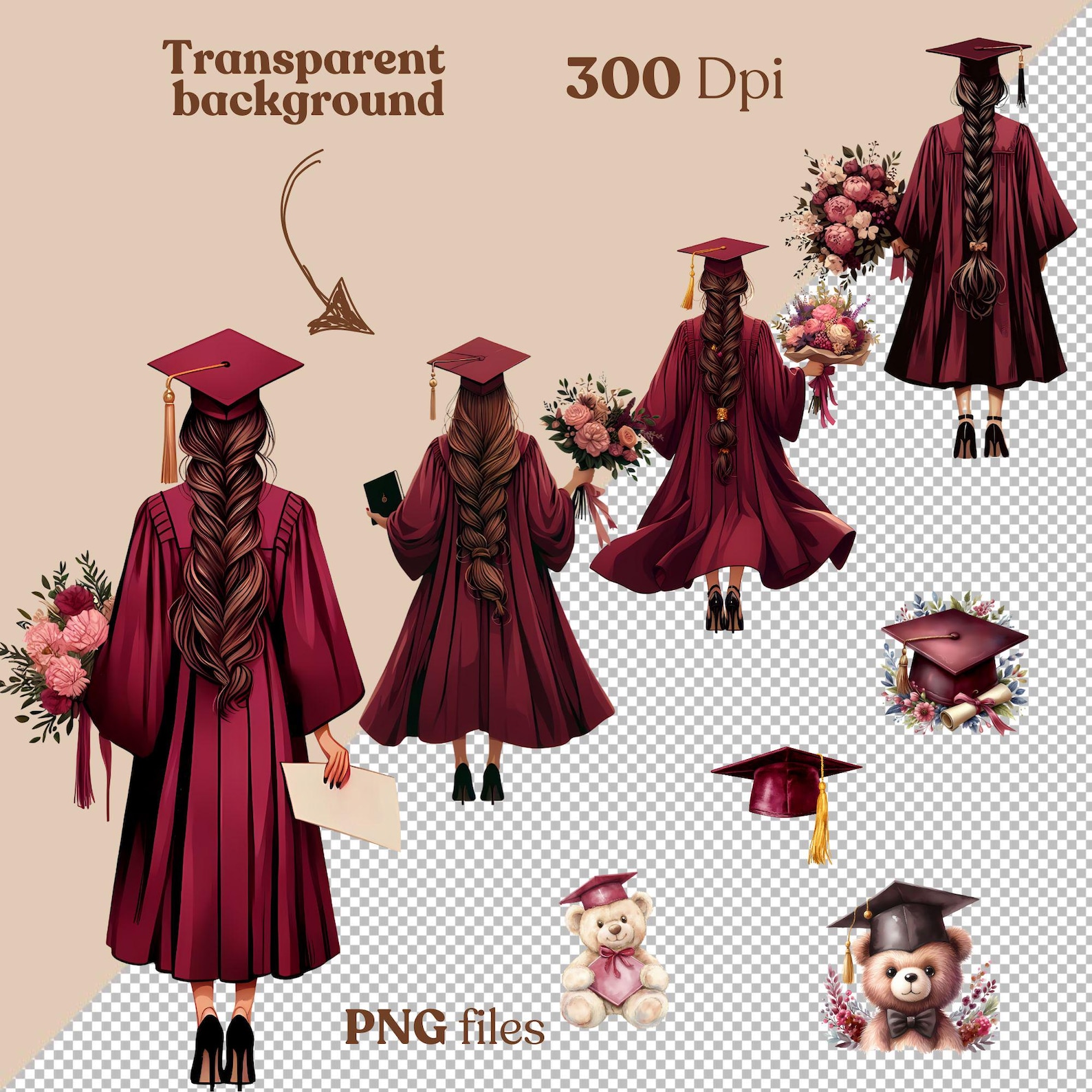 Watercolor Woman Burgundy, Graduation Cap, Graduation Clipart ...