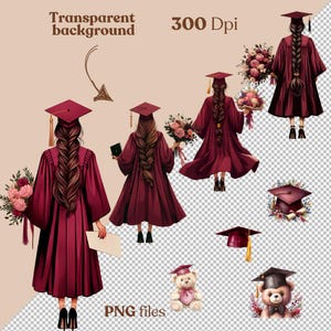 Watercolor Woman Burgundy, Graduation Cap, Graduation Clipart ...