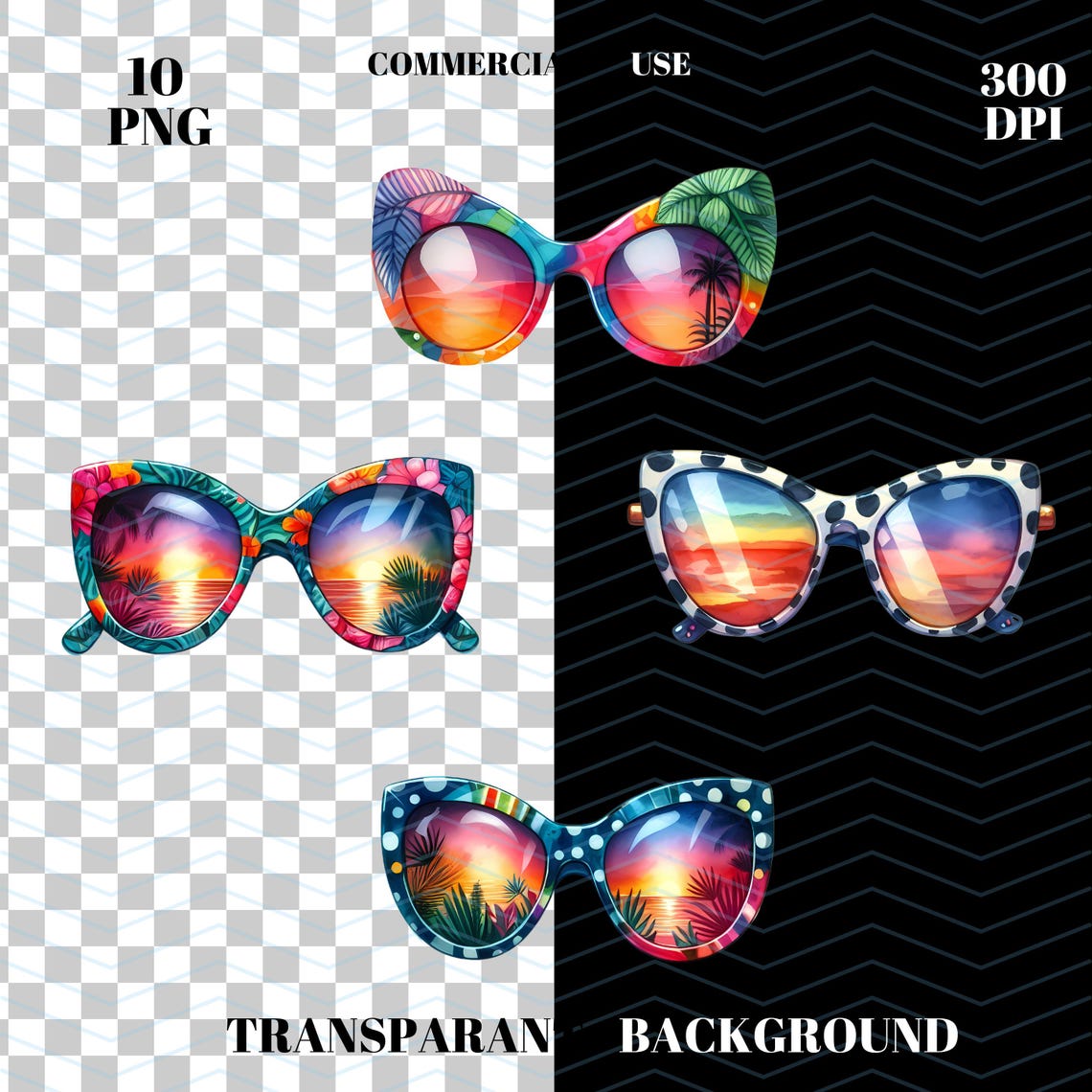Glasses Cliparte, Tropical Sunglasses Clipart Set, Summer Sunglasses ...