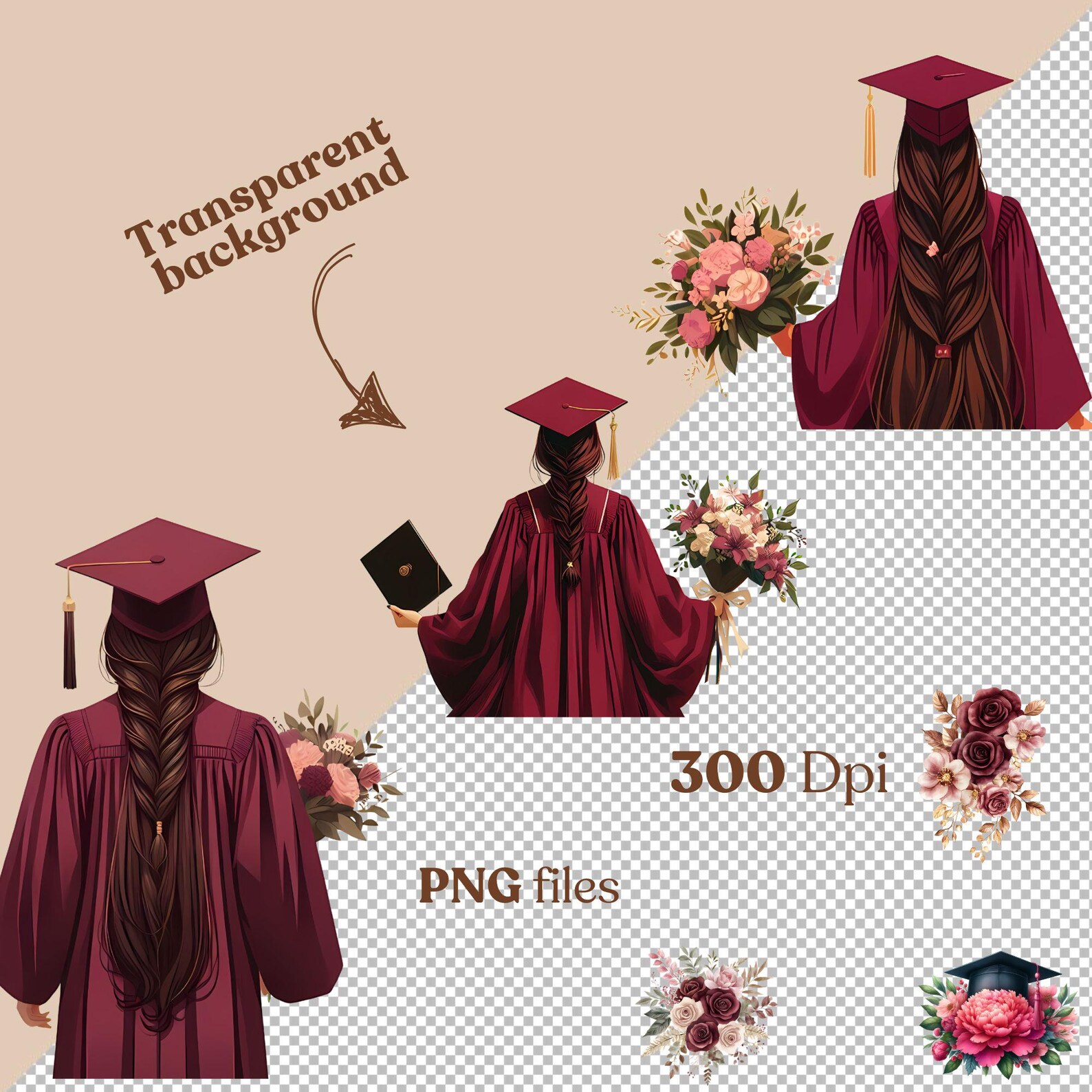 Watercolor Woman Burgundy, Graduation Cap, Graduation Clipart ...