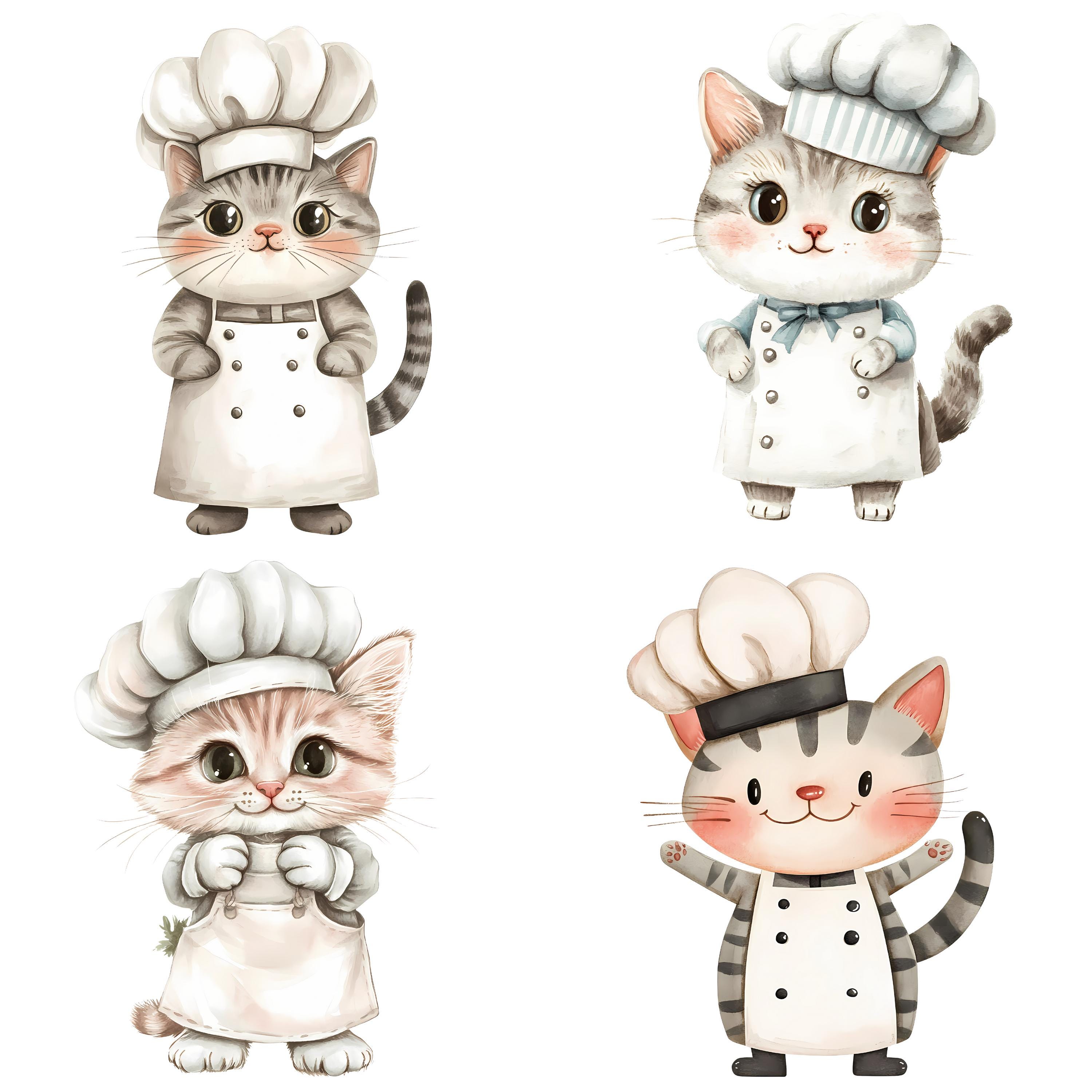 Cut Cat Clipart, Watercolor Cat Chef Design, Animals,pet, Cat Lovers ...