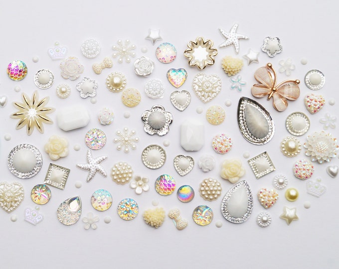 White Flatbacks Flat Back Embellishment Set Coloured Set White Gems ...