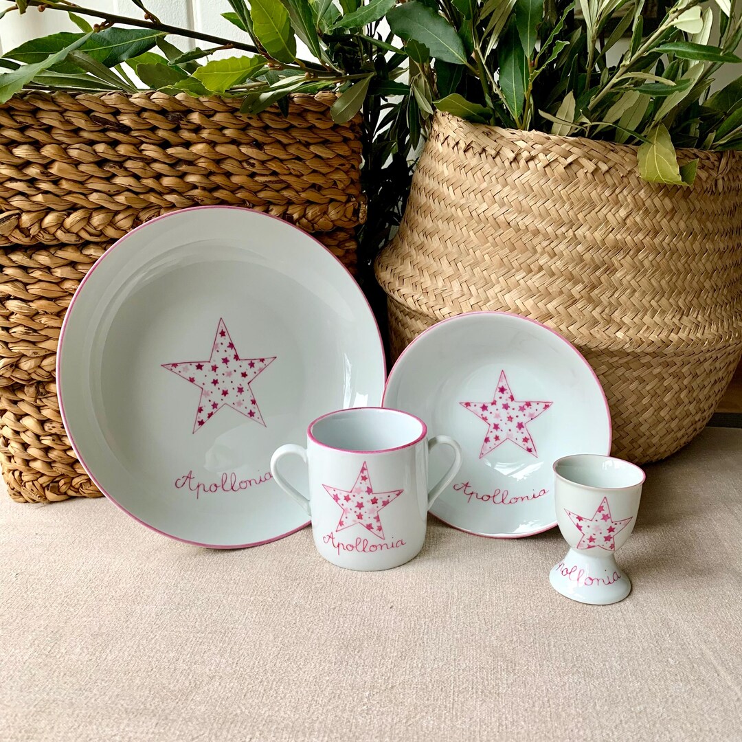 Personalized Hand Painted Porcelain Dinnerware Set Pink Star Filled ...