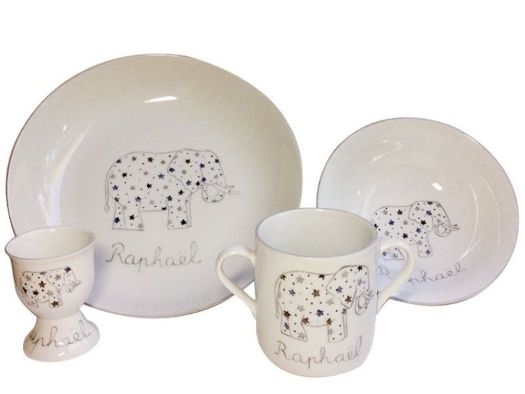 Personalized Dinnerware Set 4 Items Gray Elephant Filled With Star ...