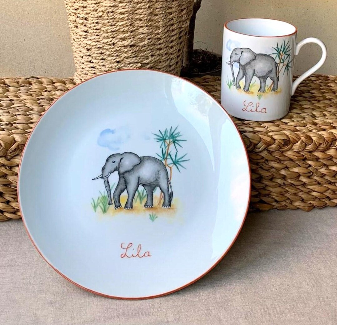 Savannah Animals Kids Dinnerware Set, 2 Piece Personalized Porcelain ...