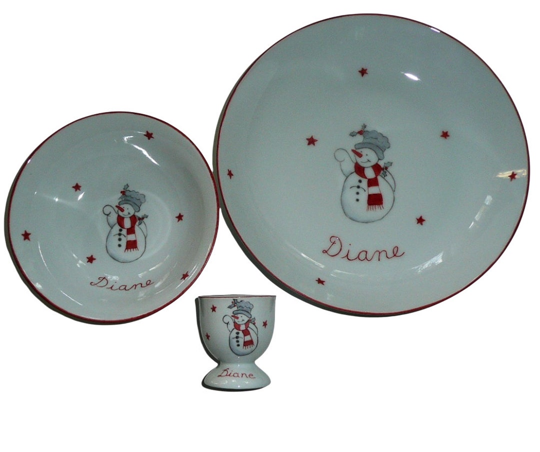 Personalized Red and Grey Snowman Kids Christmas Dinnerware Set - Etsy