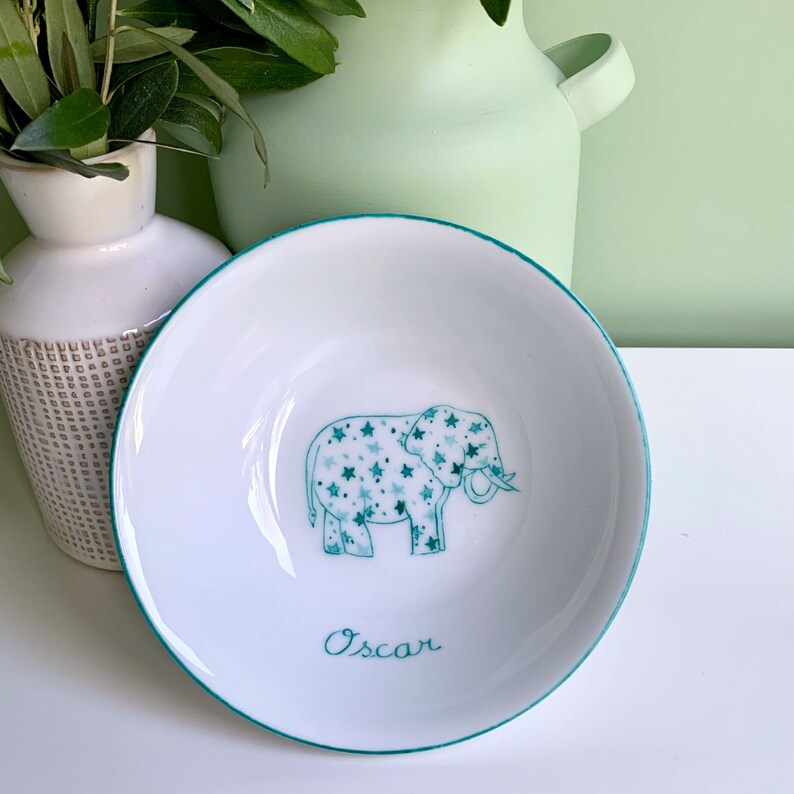 Personalized Pink Elephant and Stars Baby Dinnerware Set Plate and Egg ...