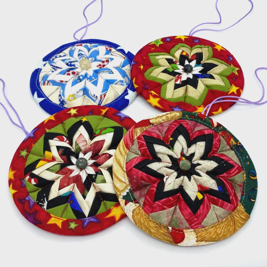 Handmade Quilted Star Ornaments – Set of 4 Patchwork Christmas Baubles ...