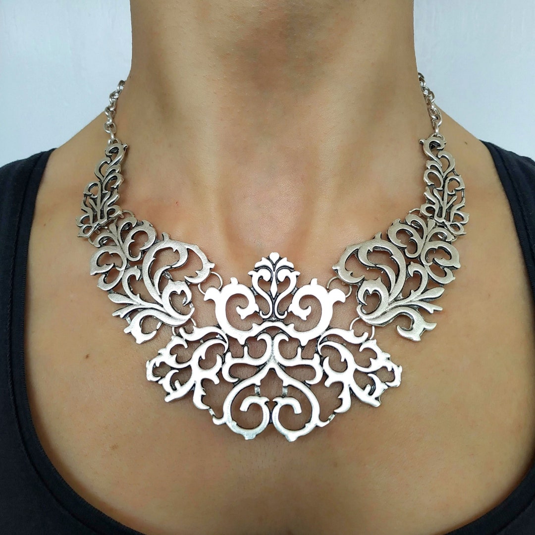 Large Damask Antique Necklace Silver Damascus Collar Middle Eastern ...