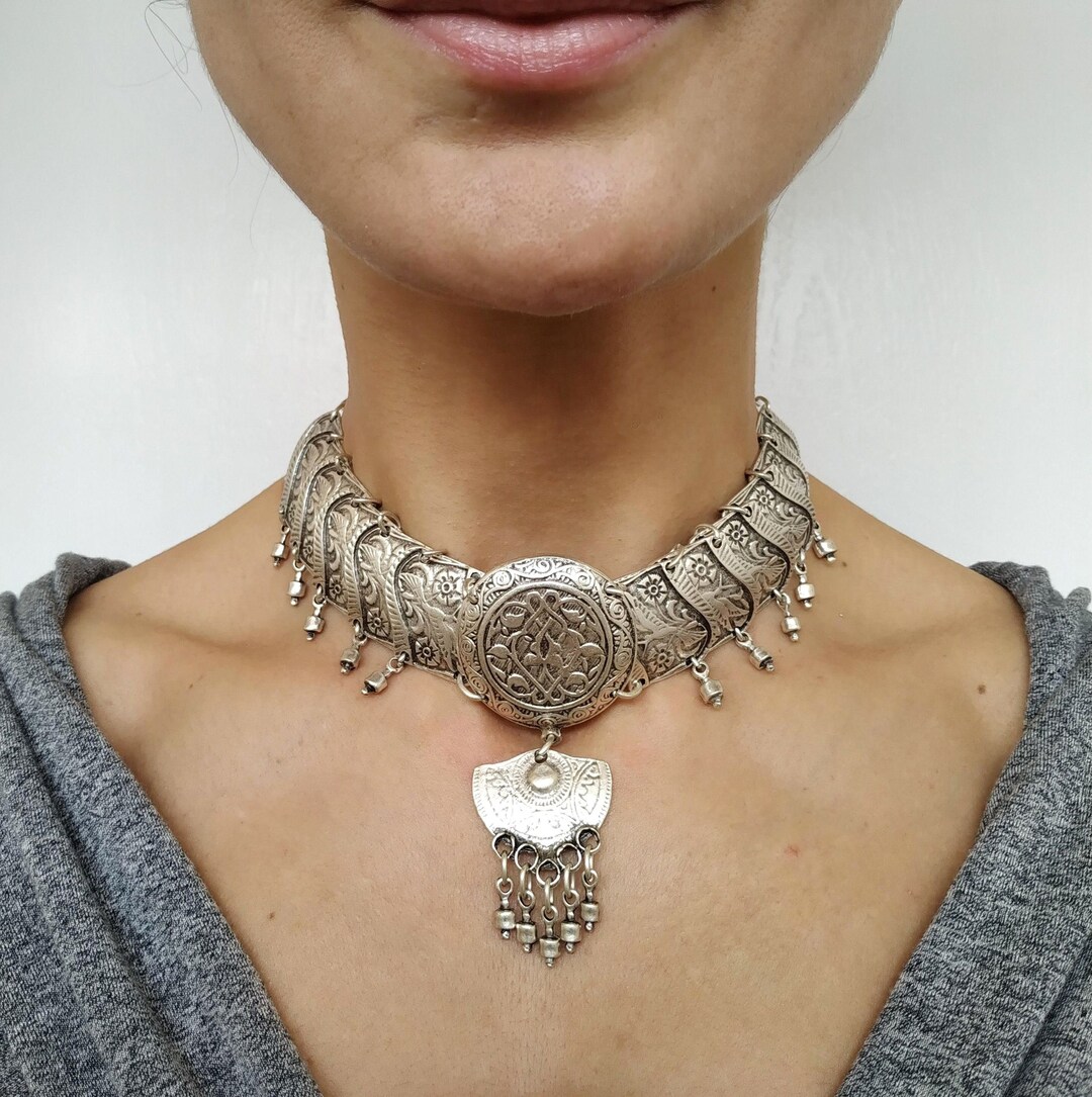 Antique Silver Large Choker Silver Plated Turkish Jewelry Ottoman Coin ...