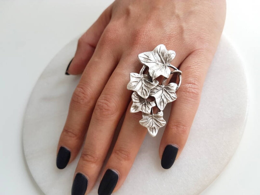 Ivy Ring Antique Silver Plated Oxidized Adjustable Poison Ivy Jewelry ...