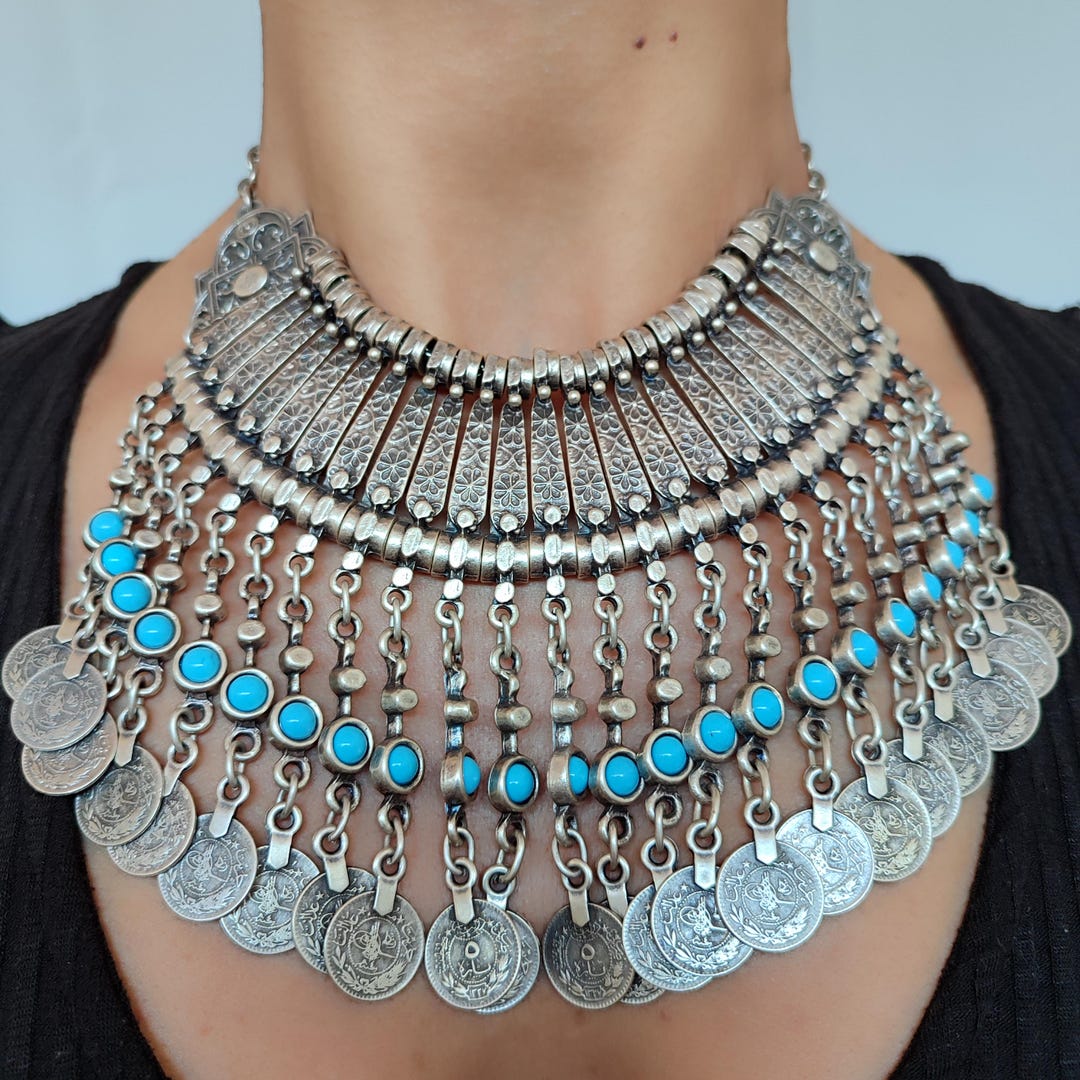 Antique Ottoman Coin Necklace Turkish Jewelry Large Ethnic Choker ...