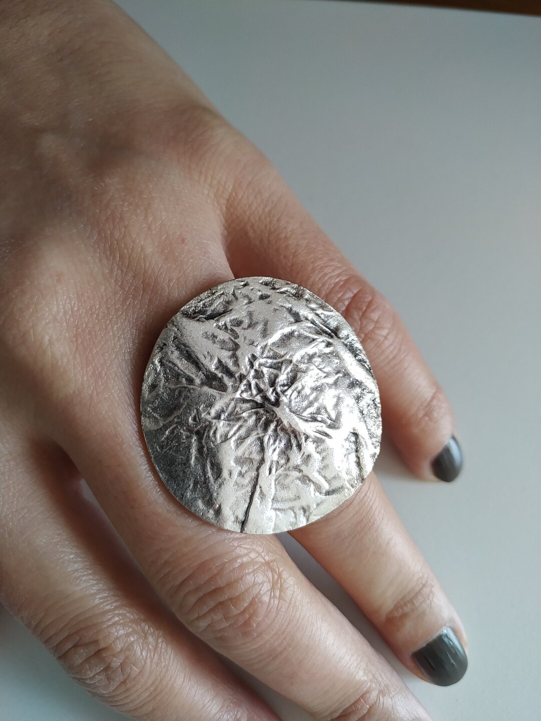 Large Round Silver Ring Statement Jewelry Disc Ring Antique Silver ...