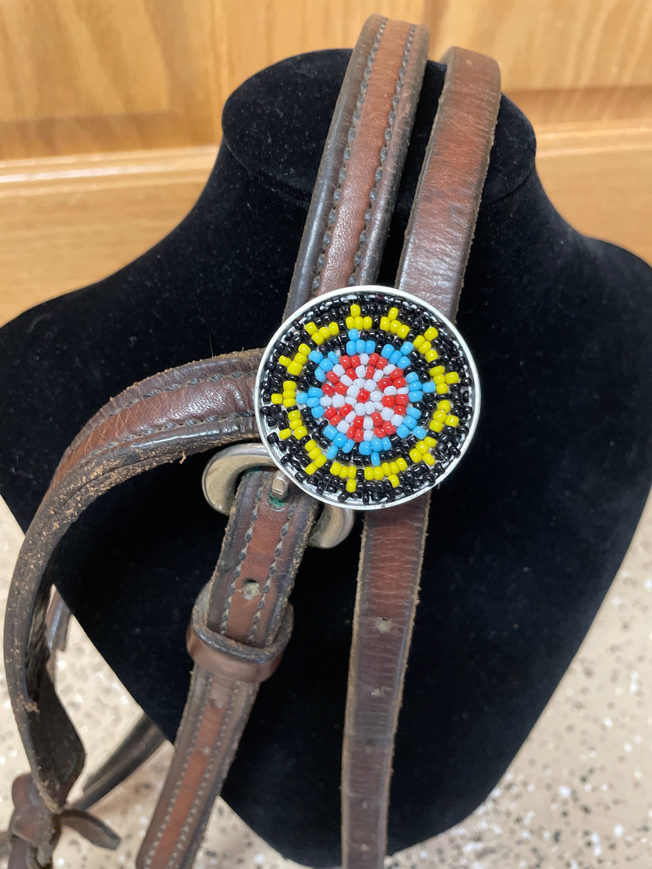 Beaded Indian Design Bridle Conchos, Beaded Star Rosettes, Barrel ...