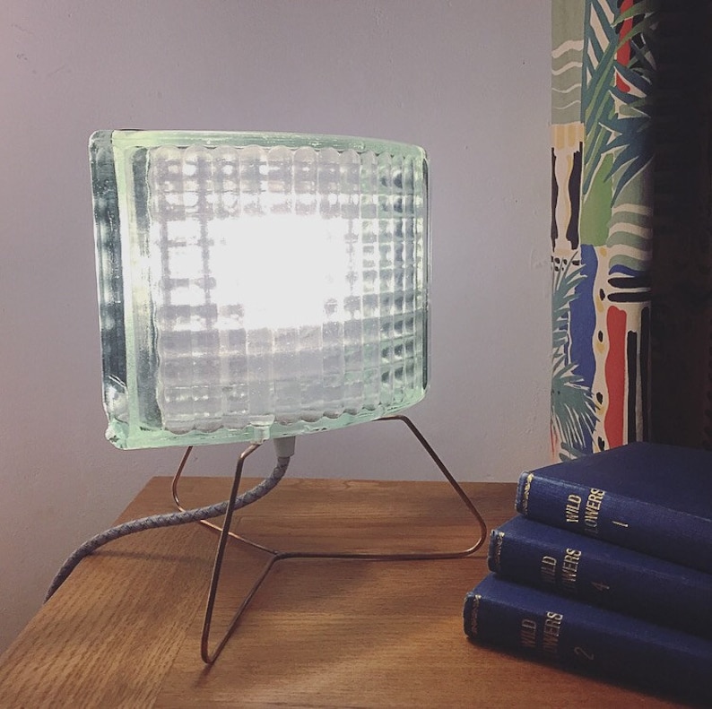 Handmade Glass Block Table Lamp: 1920s Curved Glass Block on - Etsy