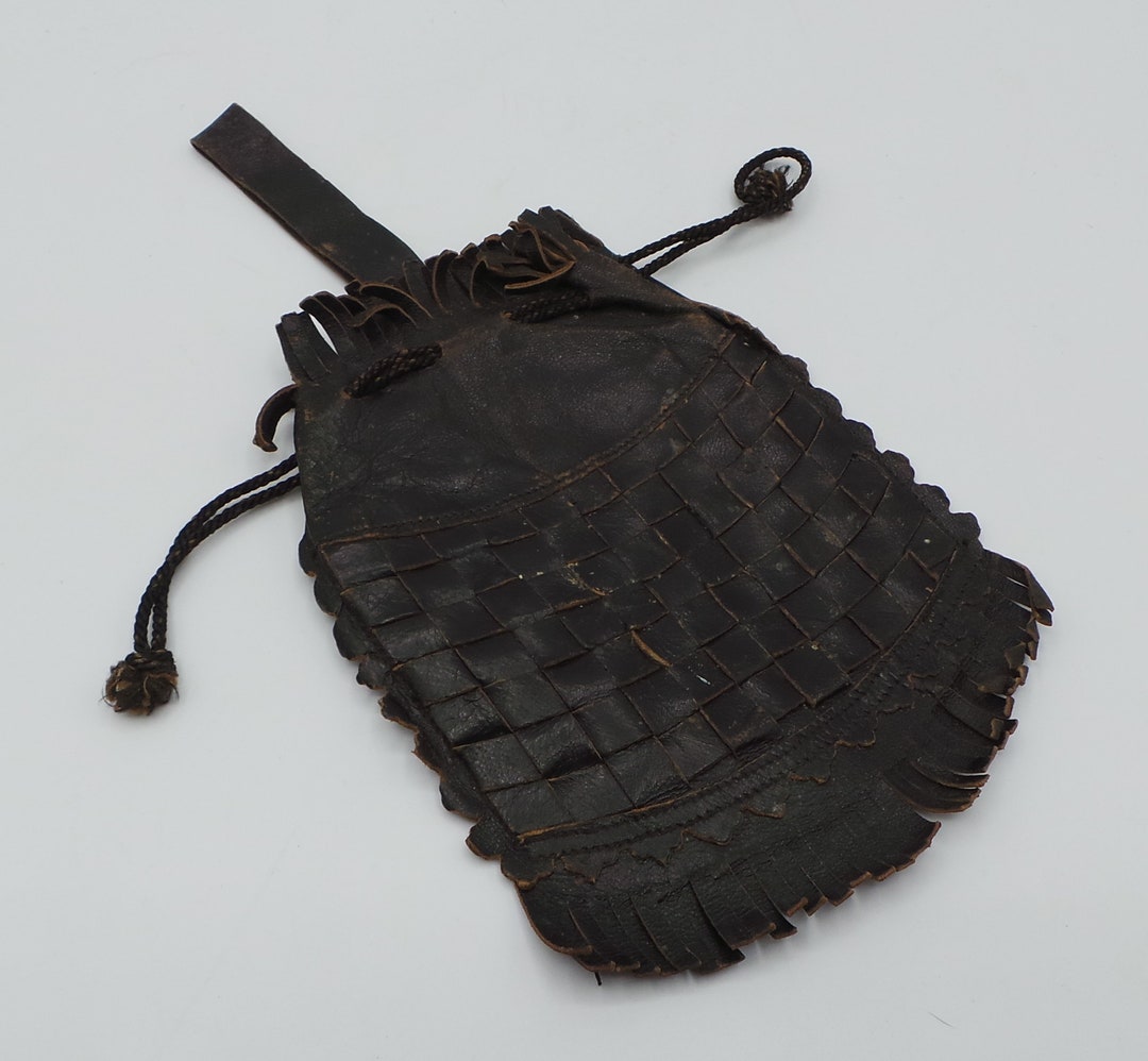 Vintage Dark Brown Woven Leather Marble Bag With Belt Loup and Fringe ...