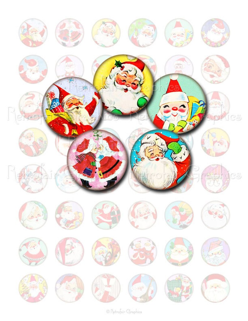 Santa Claus Digital Collage Sheet, 1 Inch Round Circles, Vintage ...