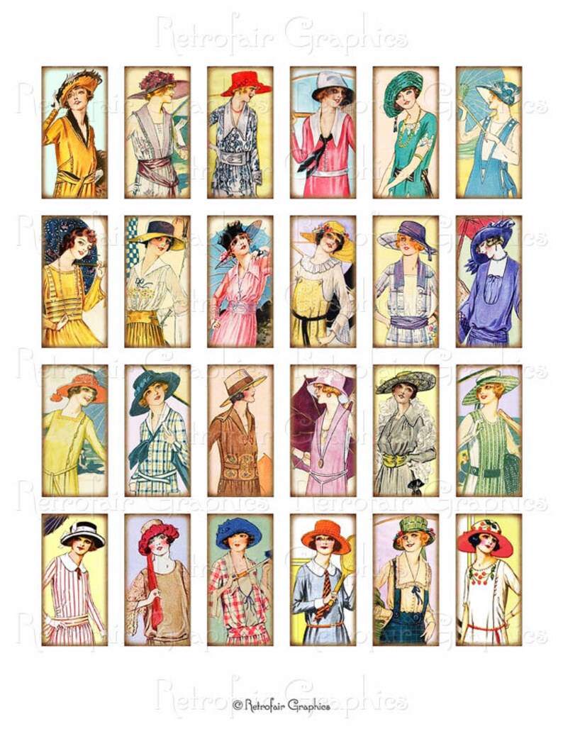 Instant Download, Digital Collage Sheet Domino Size 1x2 Vintage Fashion ...