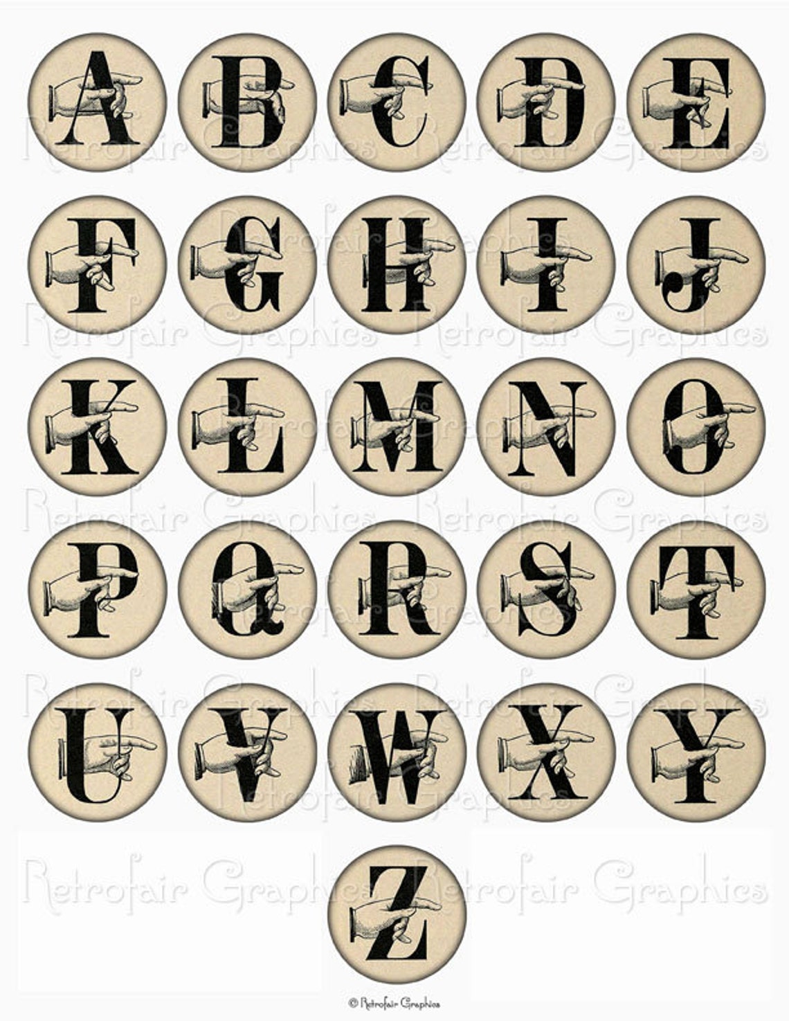 Vintage Alphabet Digital Collage Sheet,1.5 Inch Round Antique Letters ...