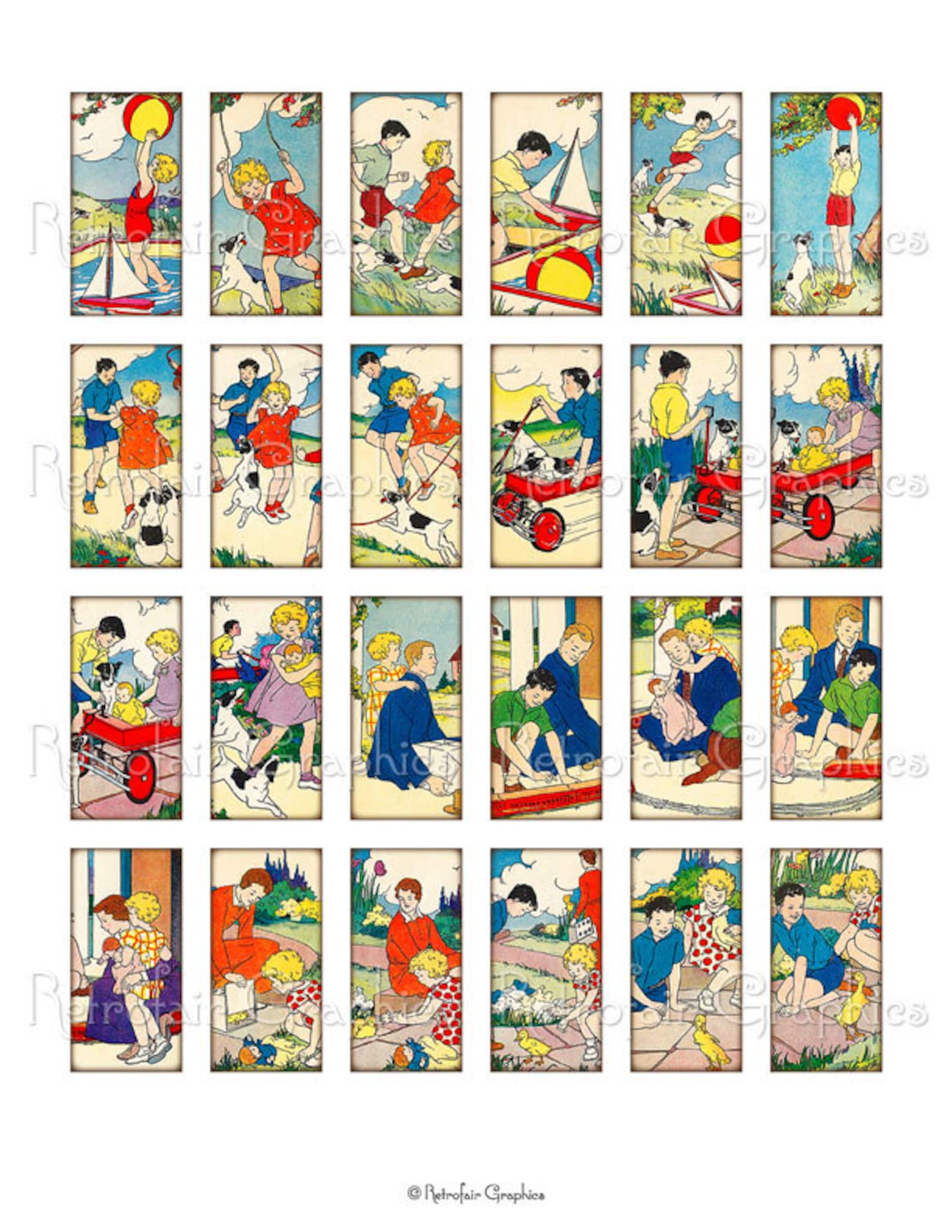 Childrens Story Book Digital Collage Sheet, Domino Size 1x2, Vintage ...