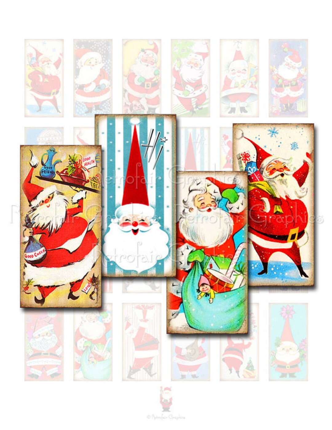 Santa Claus Digital Collage Sheet, Domino Size 1x2, Vintage Christmas ...