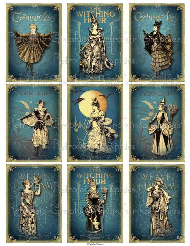 Gothic Witches Halloween Digital Collage Sheet ATC Sized - Etsy