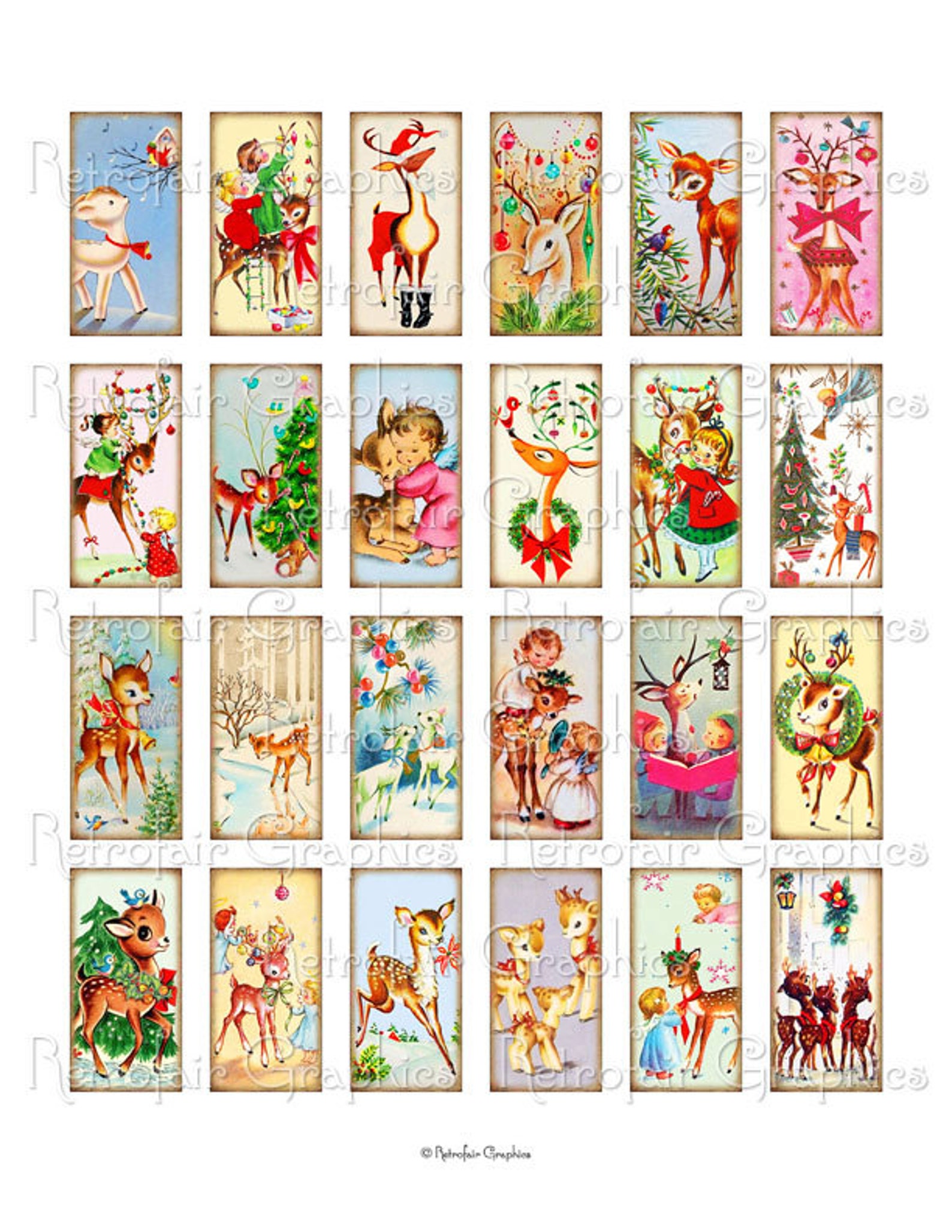 Vintage Christmas Reindeer Digital Collage Sheet, Domino Size 1x2 ...