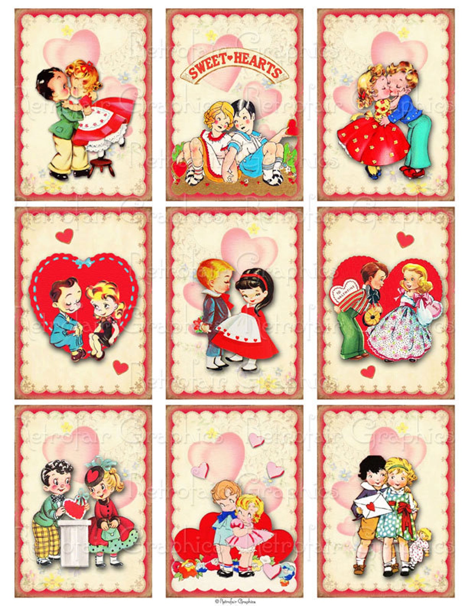 Printable School Valentines Cards of Children, Instant Download Digital ...