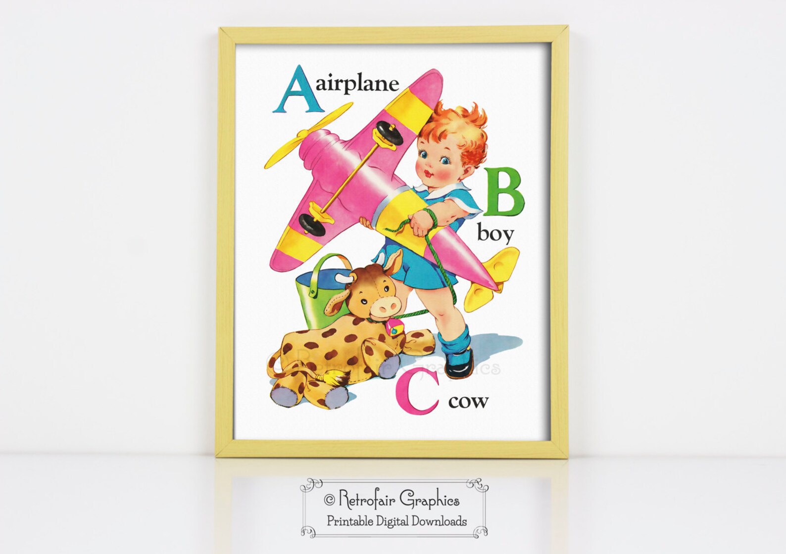 Boy With Airplane ABC, Printable 8 X 10 Instant Download Digital Retro ...