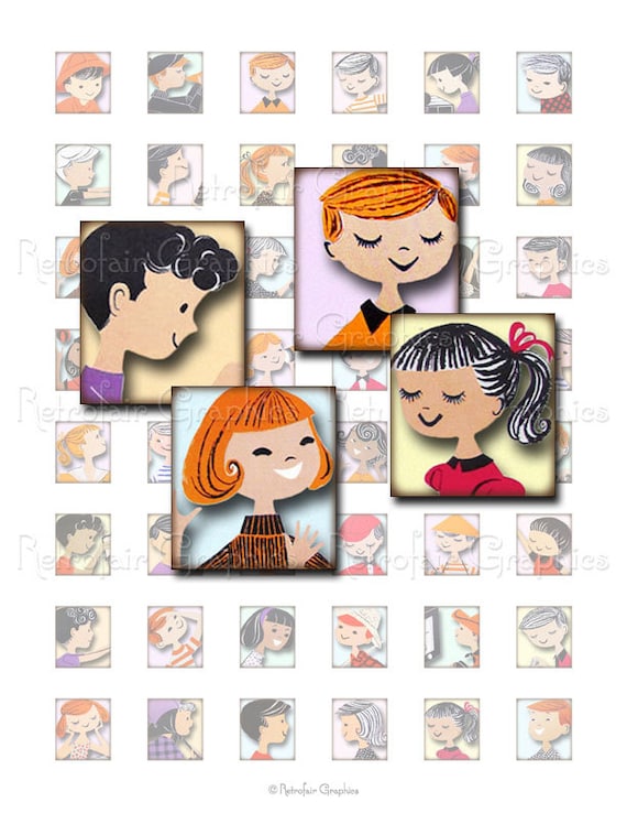 Retro Student Portraits Digital Collage Sheet Scrabble Tile - Etsy